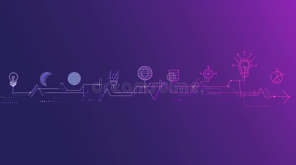 Futuristic Digital Timeline with Neon Icons and Abstract Path Stock ...