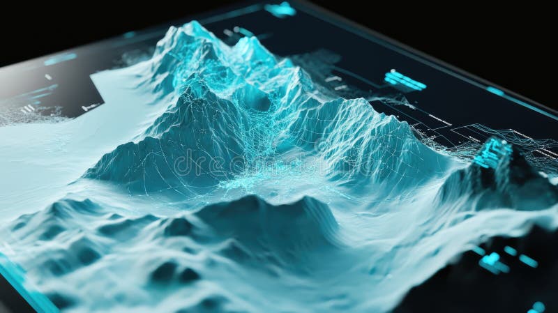 Futuristic Digital Topographic Map with Blue Mountain Terrain and ...