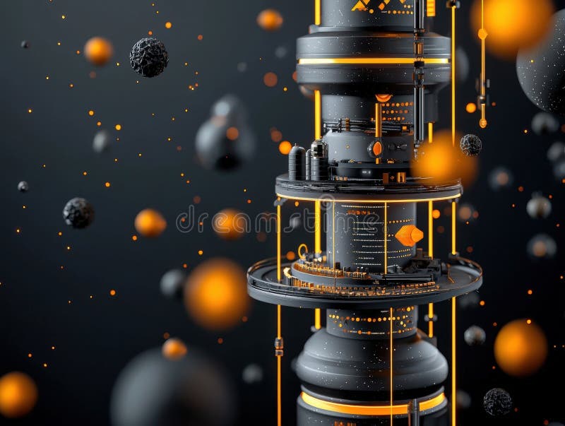 Futuristic Digital Tower with Abstract Elements in Vibrant Orange and ...