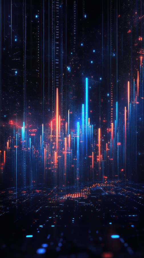 Futuristic Digital Trading Chart with Vibrant Blue and Red Candlesticks ...