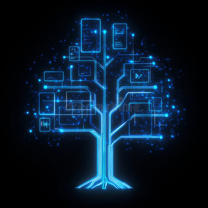 Futuristic Digital Tree with Glowing Circuit Design Stock Image - Image ...
