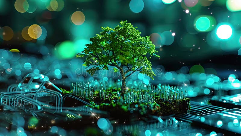 Futuristic Digital Tree with Integrated Circuit Patterns As Branches ...