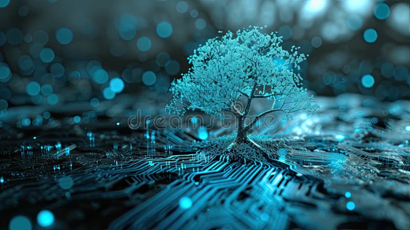 Futuristic Digital Tree with Integrated Circuit Patterns As Branches ...