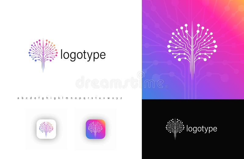 Futuristic Digital Tree Logo with Circuit Branches Symbolizing AI, Technology, and Innovation ...
