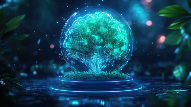 Futuristic Digital Tree in a Neon Ecosystem Stock Photo - Image of ...