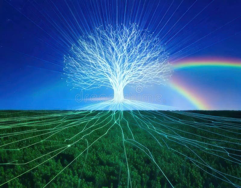 Futuristic Digital Tree Network on Blue Background Stock Illustration ...