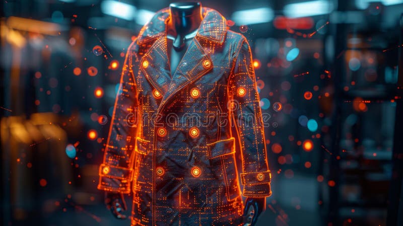 Futuristic Digital Trench Coat in Neon Lights, Generative AI Stock ...