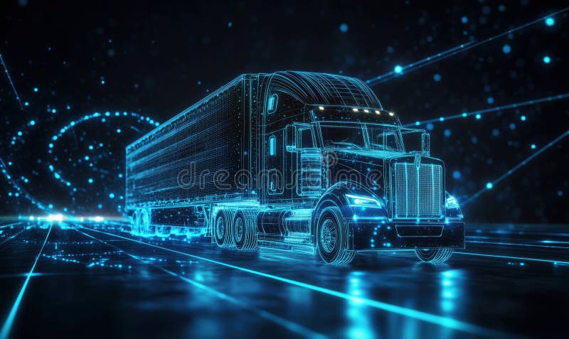 Futuristic Digital Truck Design with Glowing Lines and Data Connections ...