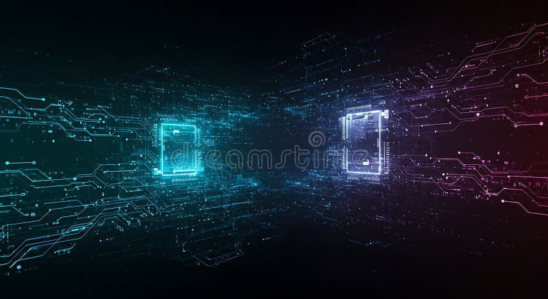 Futuristic Digital Tunnel with Neon Circuit Patterns in Cyan and ...