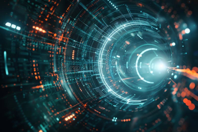 Futuristic Digital Tunnel with Vibrant Neon Lights and Data Streaming ...