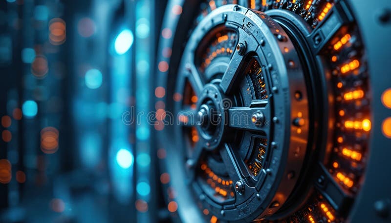 Futuristic Digital Vault Door Close-up. Intricate Circuitry and Tech ...