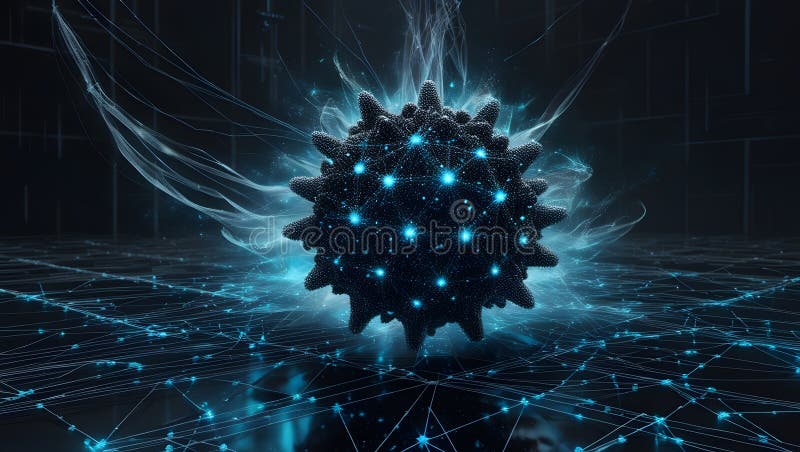 Futuristic Digital Virus in a High-tech Network Grid Stock Illustration ...