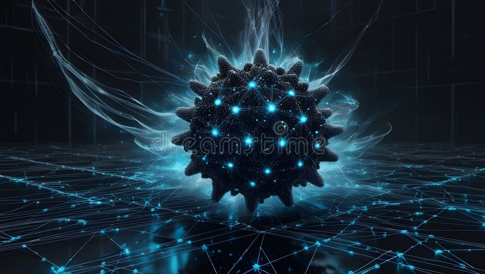 Futuristic Digital Virus in a High-tech Network Grid Stock Illustration ...