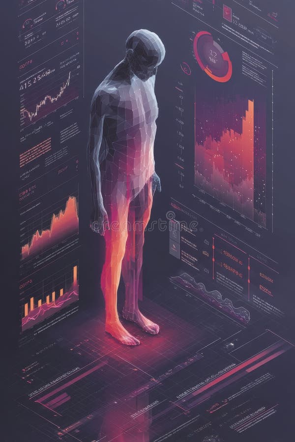 Futuristic Digital Visualization of Human Data with Analytics and Interfaces Stock Image - Image ...