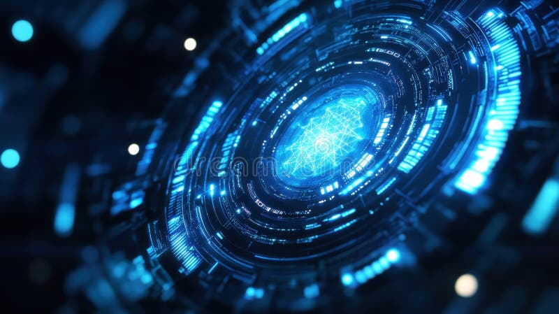 Futuristic Digital Vortex with Glowing Blue Technology Patterns Stock ...