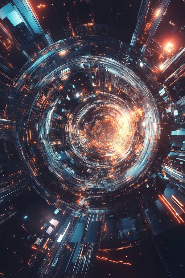 Futuristic Digital Vortex with Glowing Lights and Geometric Patterns ...