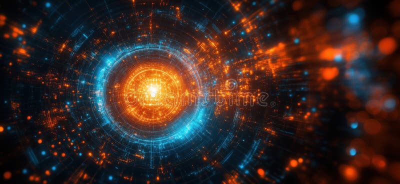 Futuristic Digital Vortex with Glowing Orange and Blue Lights in ...