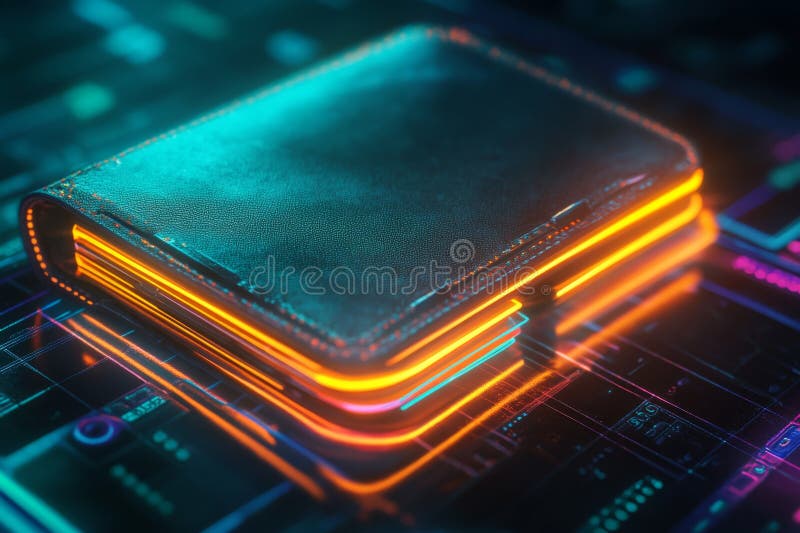 A Futuristic Digital Wallet with Neon Lights, Ensuring Secure and ...