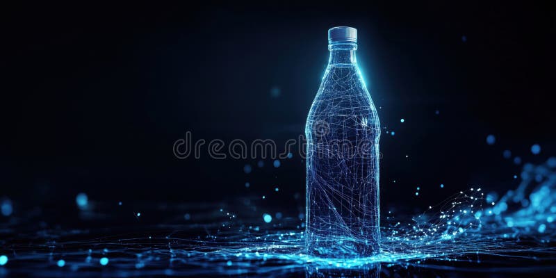 Futuristic Digital Water Bottle Design with Glowing Lines and Particles ...
