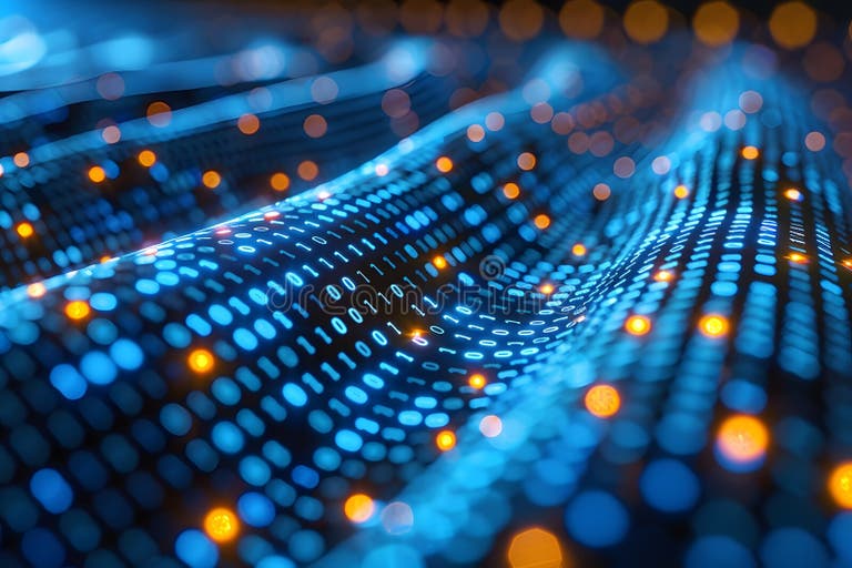Futuristic Digital Wave with Binary Code and Glowing Lights for ...