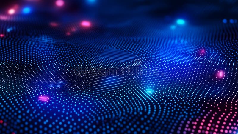Futuristic Digital Wave with Glowing Blue and Pink Dots Stock ...