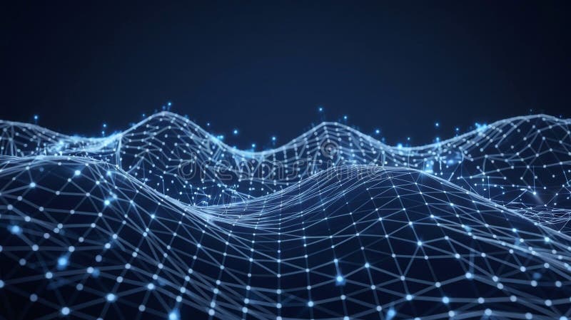 Futuristic Digital Wave with Glowing Dots and Lines Stock Illustration ...