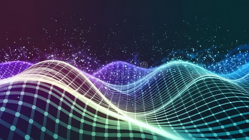 Futuristic Digital Waves with Glowing Grid and Sparkling Abstract ...