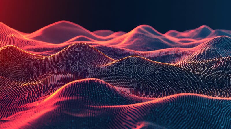 Futuristic Digital Waves of Red Light in a Dark Virtual Landscape ...
