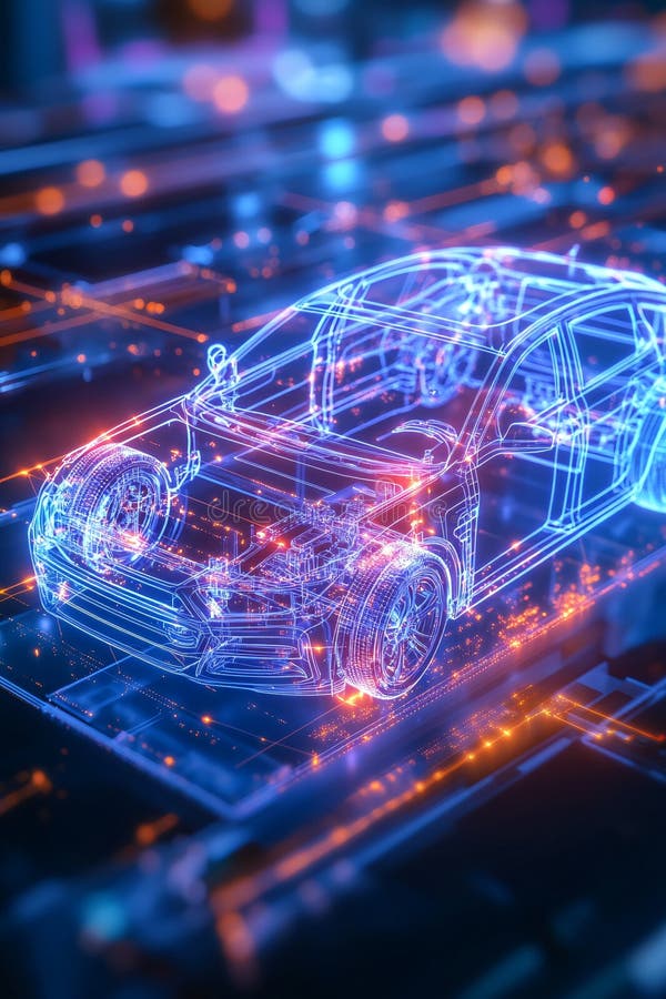 Futuristic Digital Wireframe Car Design with Neon Lights in Virtual ...