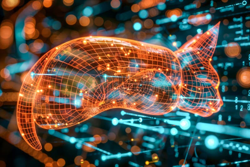 Futuristic Digital Wireframe Rocket with Glowing Lines on a Circuit ...