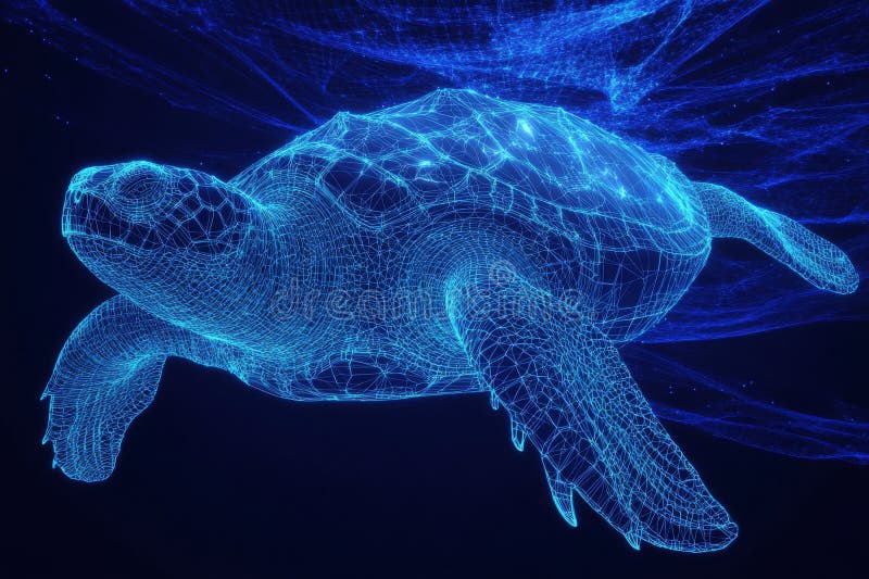 Futuristic Digital Wireframe of a Sea Turtle in a Virtual Reality ...