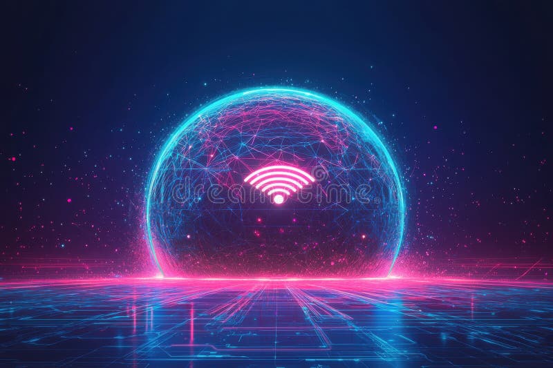 Futuristic Digital Wireless Technology Symbol Neon Dome Stock Photos ...