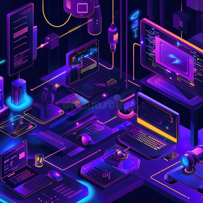 Futuristic Digital Workspace Bathed Cool Blue Light Featuring ...