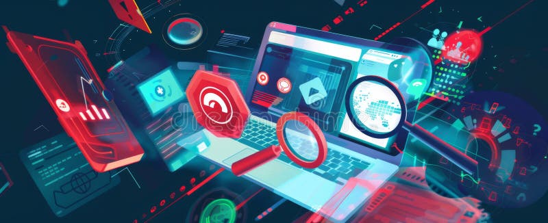 Futuristic Digital Workspace Concept with Open Laptop, Vibrant Tech ...