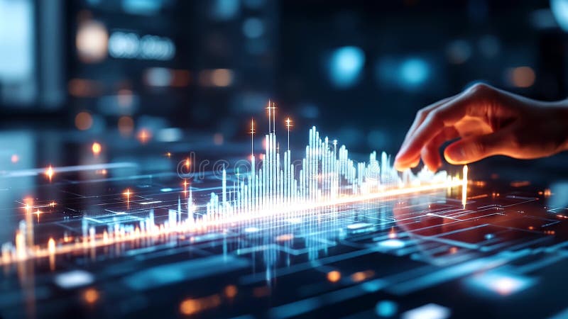 Futuristic Digital Workspace with Glowing Growth Chart and Human ...