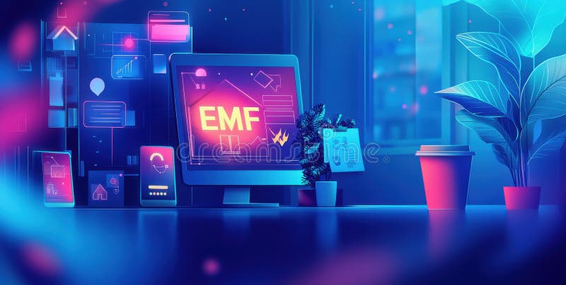 Futuristic Digital Workspace with Smart Home Interface Display Stock ...