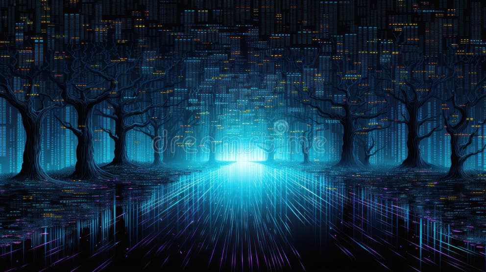 Futuristic Digital World with Binary Code Streams. Retro-Futuristic ...