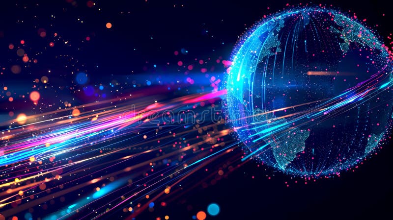 Futuristic Digital World Concept with a Glowing Globe and Vibrant Data ...