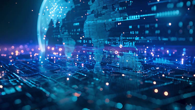 Futuristic Digital World Concept Illustration with Globe and Data ...