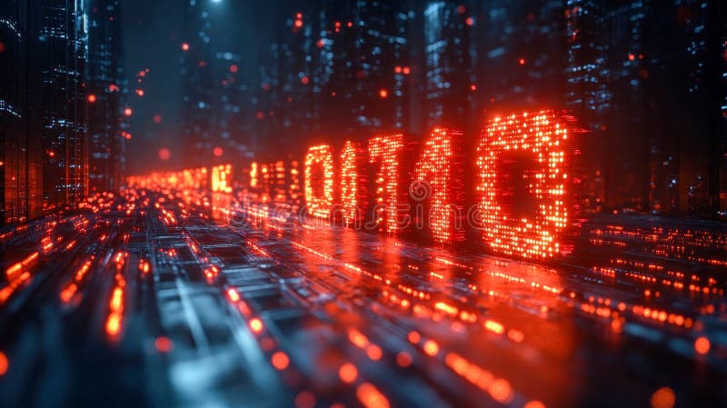 A Futuristic Digital World with Glowing Binary Code, Representing Data Flow, Cybersecurity, and ...
