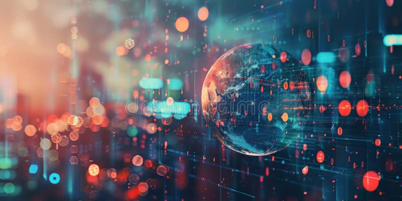 Futuristic Digital World with Glowing Data Points Stock Illustration ...