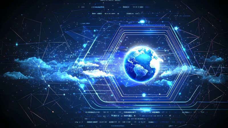 Futuristic Digital World with Glowing Earth Stock Image - Image of blue ...
