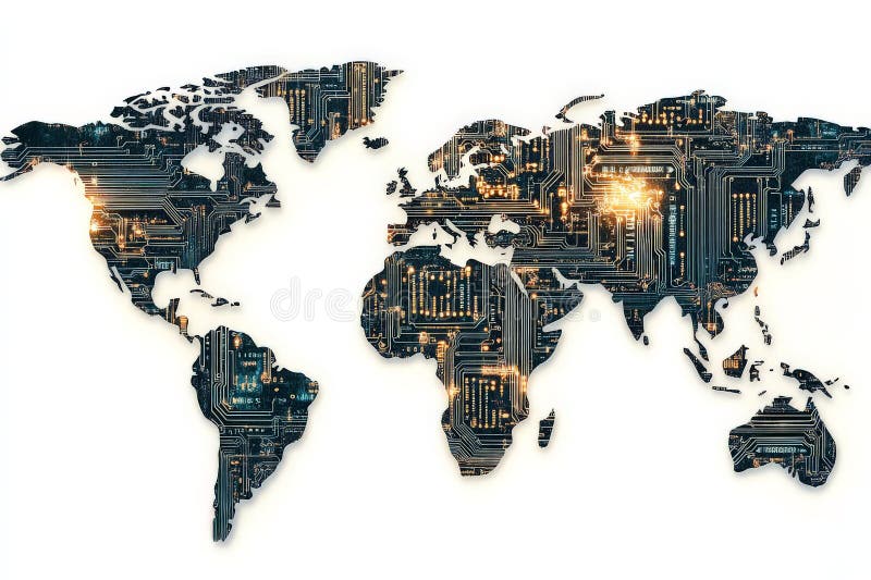 Futuristic Digital World Map Stock Illustration - Illustration of ...