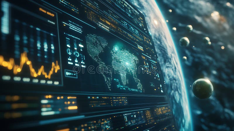 Futuristic Digital World Map Display Stock Illustration - Illustration ...
