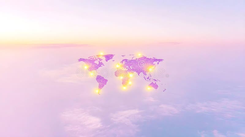 Futuristic Digital World Map with Glowing Connection Points Floating ...