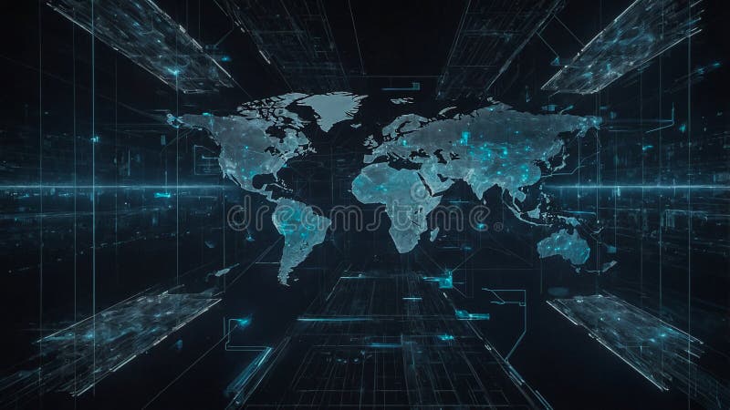 Futuristic Digital World Map with Glowing Connections Stock ...