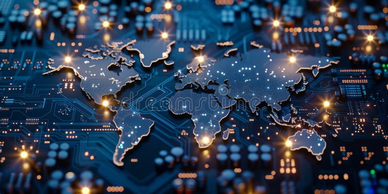 Futuristic Digital World Map with Glowing Connections. Global Network Technology Stock Photo ...