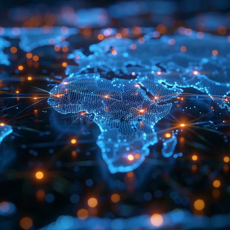 A Futuristic Digital World Map with Glowing Connections. Perfect for ...