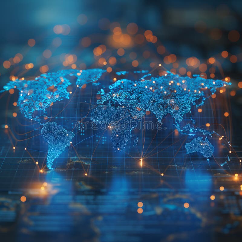 A Futuristic Digital World Map with Glowing Connections. Perfect for ...