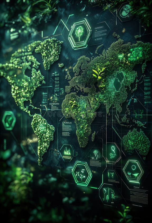 Futuristic Digital World Map with Glowing Data Points Stock Image ...